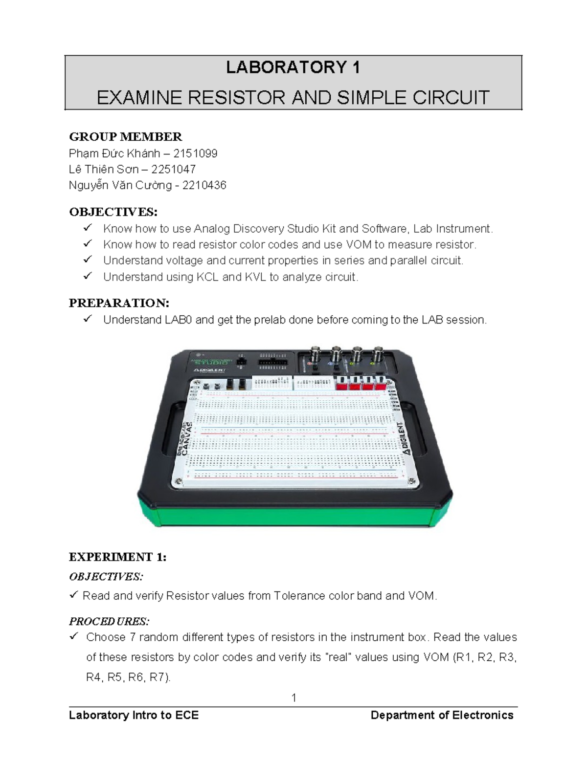 ECE LAB1: Resistor and Simple Circuit Analysis - Studocu