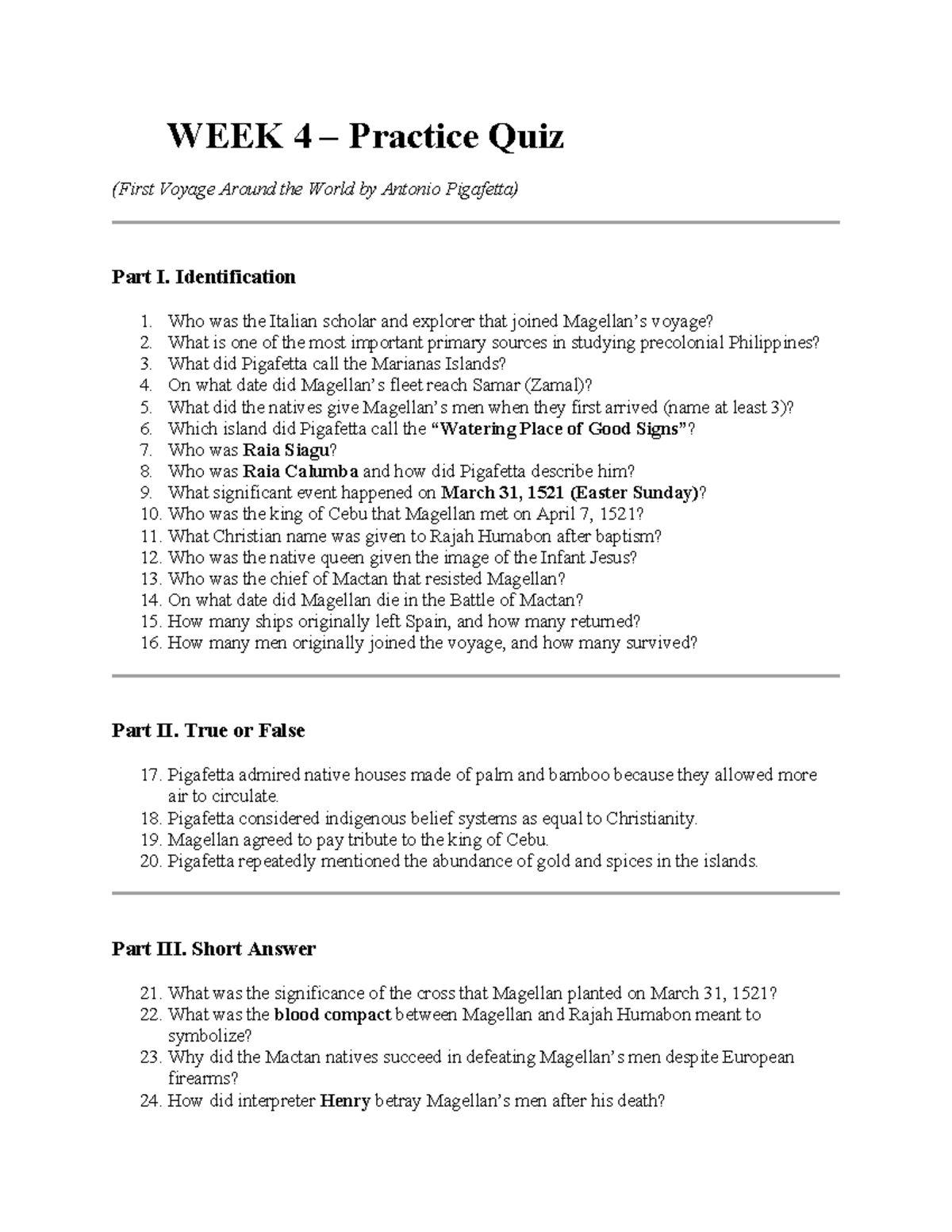 WEEK 4 & 5 Practice Quiz: Explorers & Independence in PH History - Studocu