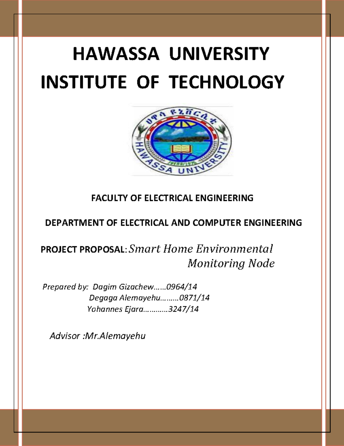 HAWASSA UNIVERSITY EE 2026: Smart Home Env. Monitoring Node Proposal ...