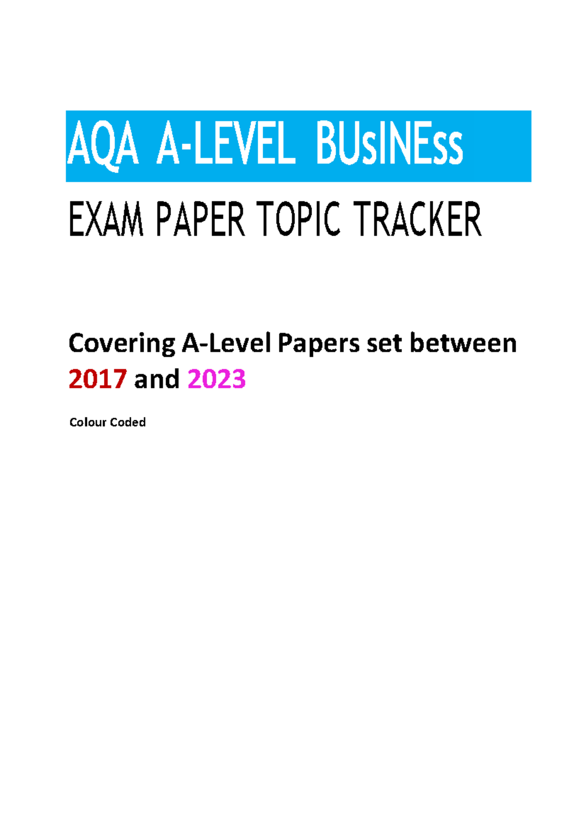 AQA A Level Business Exam Topic Tracker (2017-2023) - Studocu