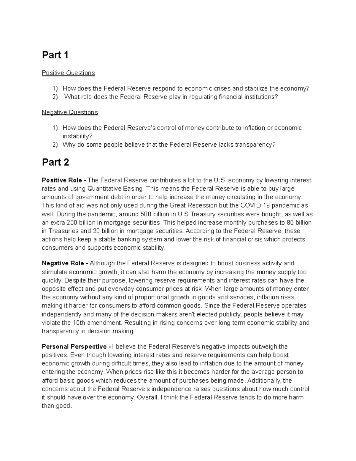 03.04 The Federal Reserve: Balancing Economic Stability and Risks - Studocu