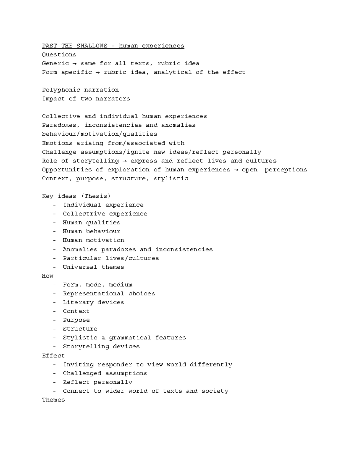 Texts and Human Experiences: Analyzing "Past the Shallows" (ENG101 ...