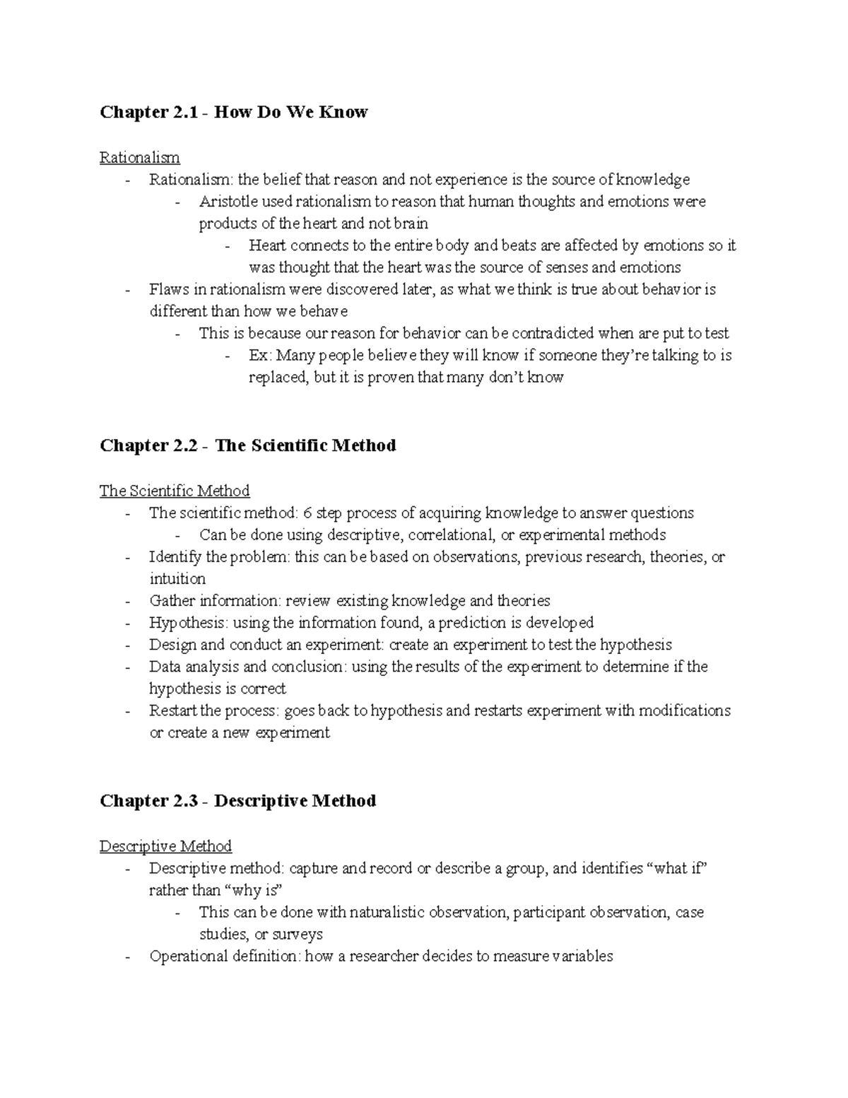 Chapter 2 Notes: Rationalism, Scientific Method, and Research Ethics ...