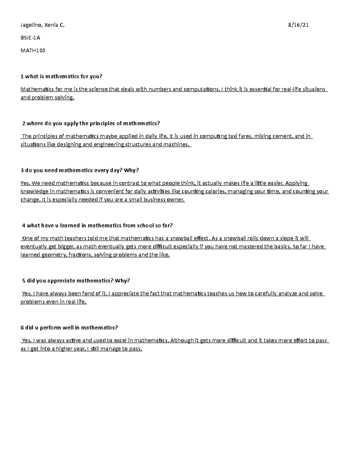 BSIE-1A Mathematics Importance Essay: A Personal Reflection - Studocu