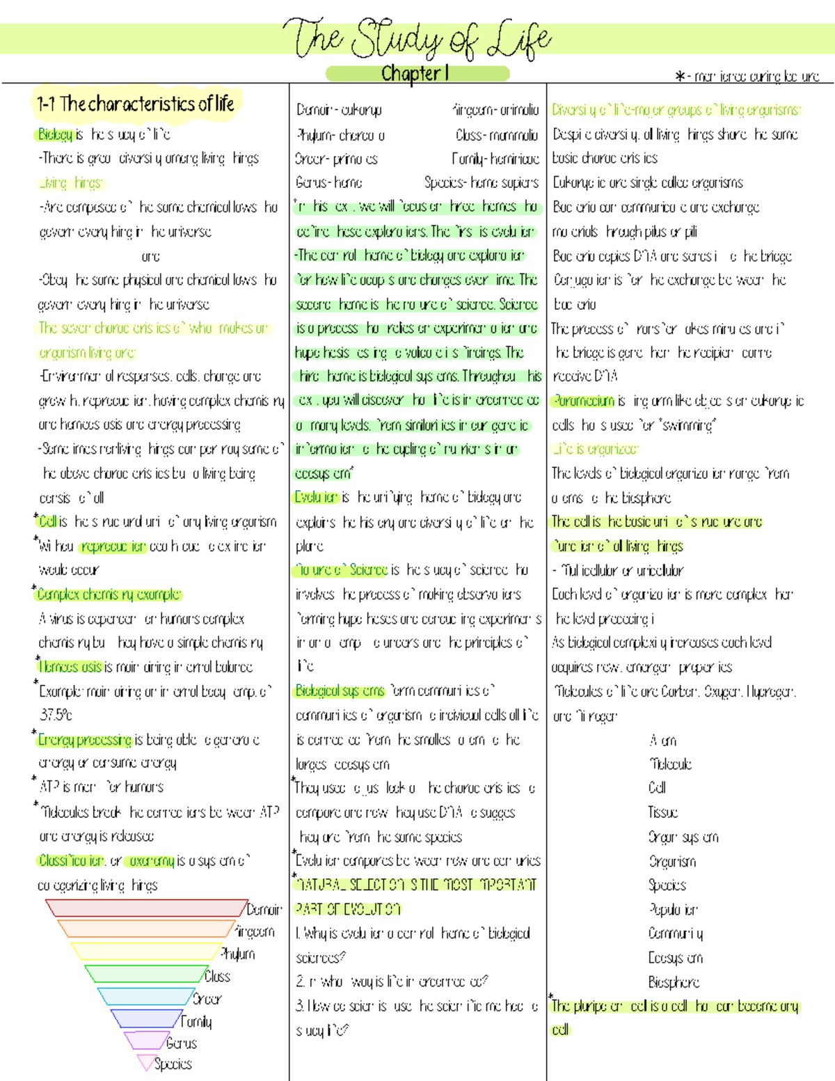 Biol-110 Chapter 1: Characteristics of Life & Biological Systems - Studocu