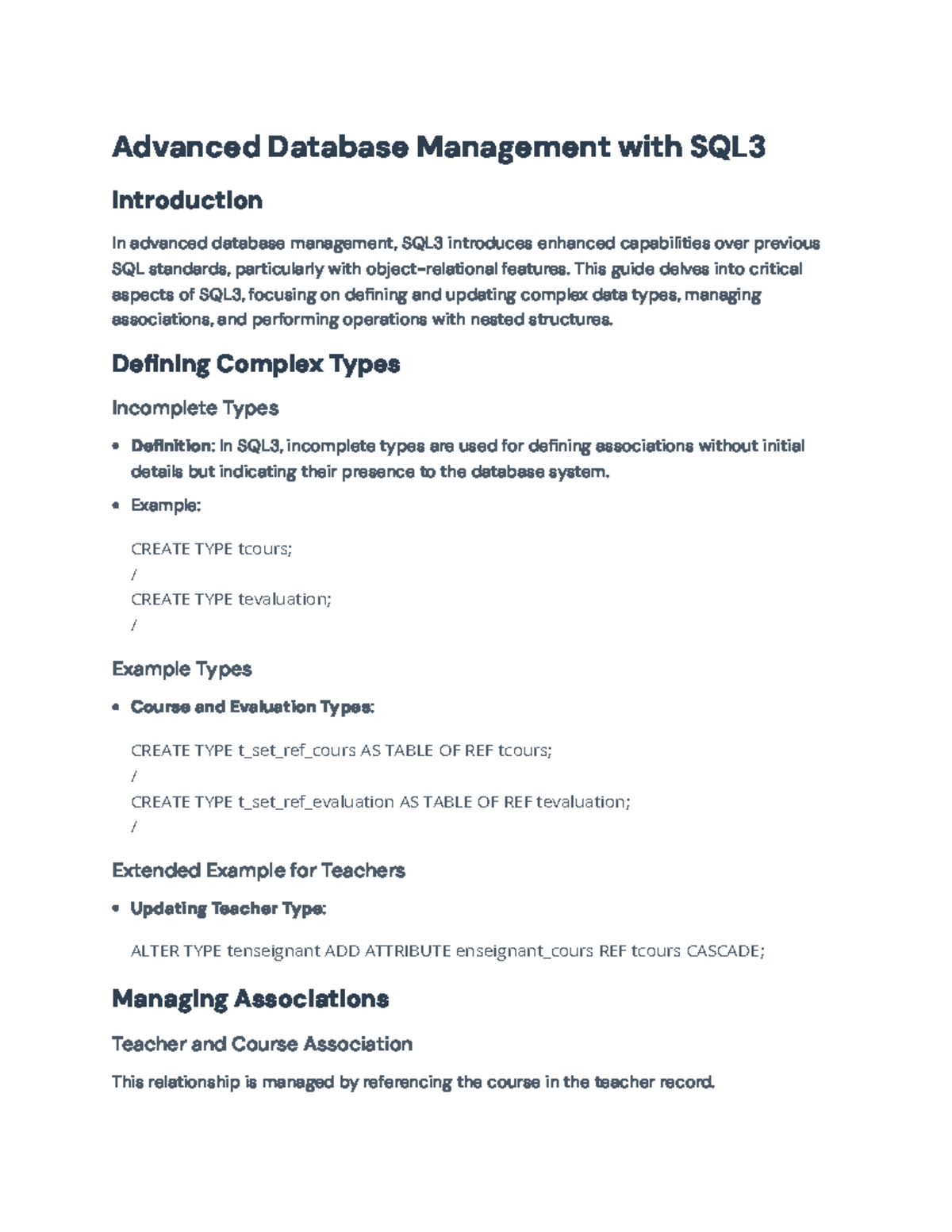Advanced Database Management: SQL3 Features and Practical Queries ...