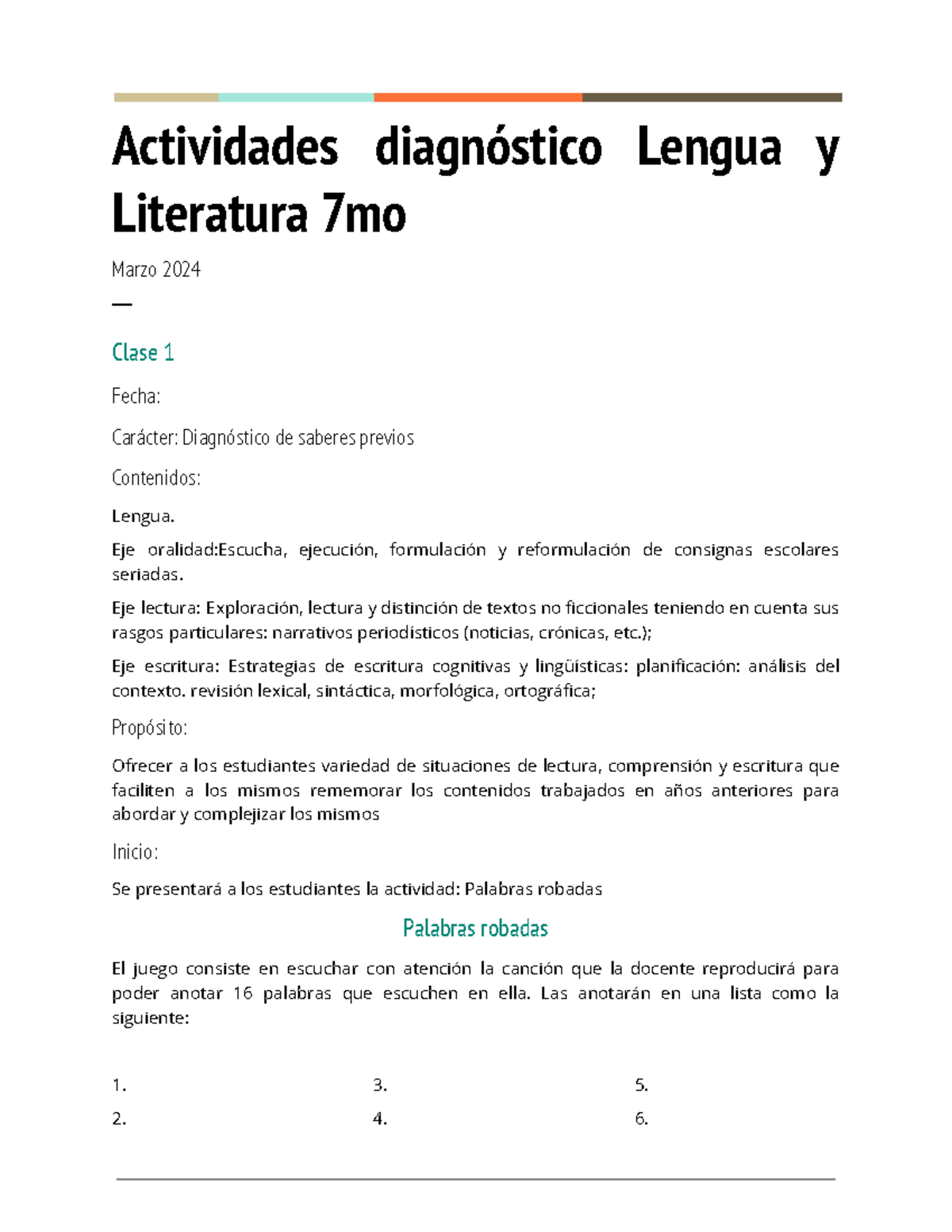 Actividades Diagnóstico: Lengua y Literatura 7mo - Marzo 2024 - Studocu