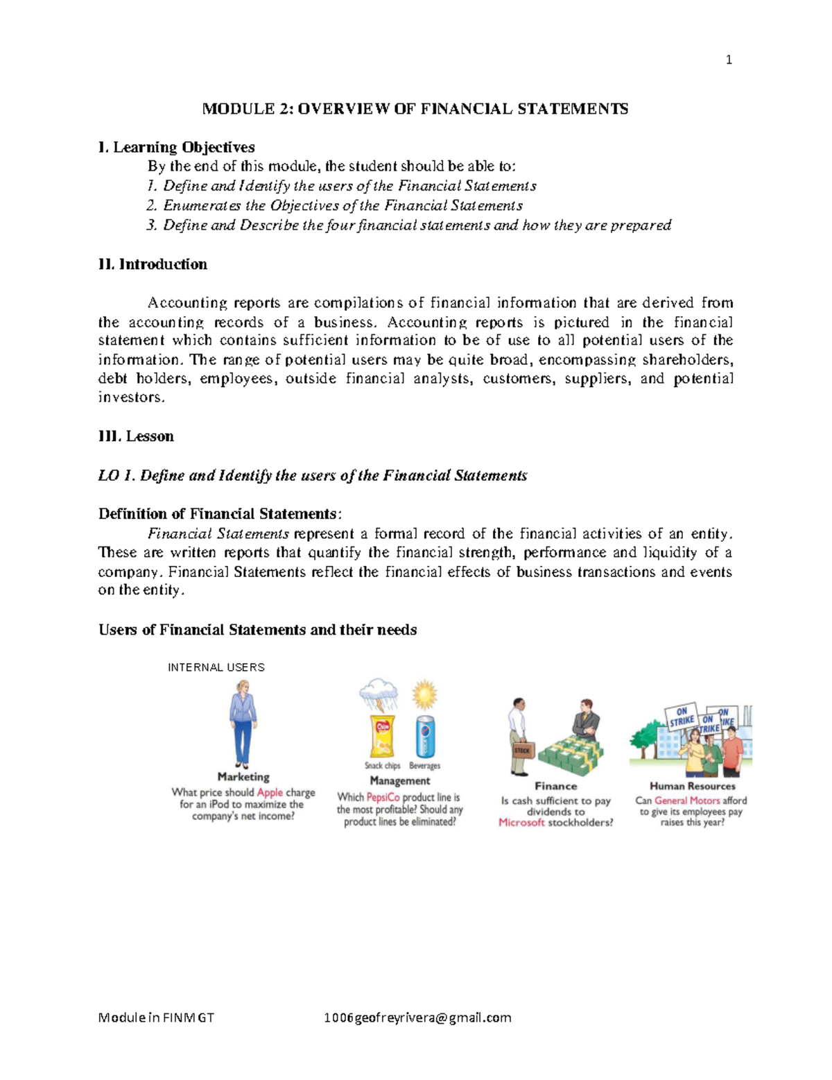 FINMGT 2: Overview of Financial Statements and Their Users - Studocu