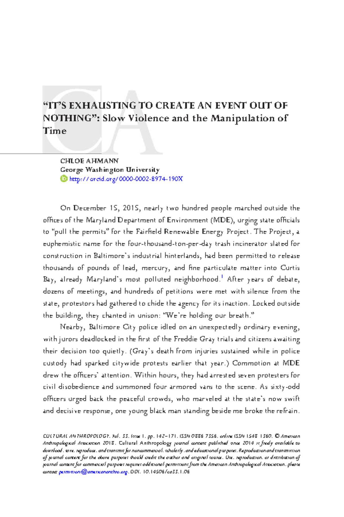 "CA33: Examining Slow Violence and Time in Cultural Anthropology" - Studocu