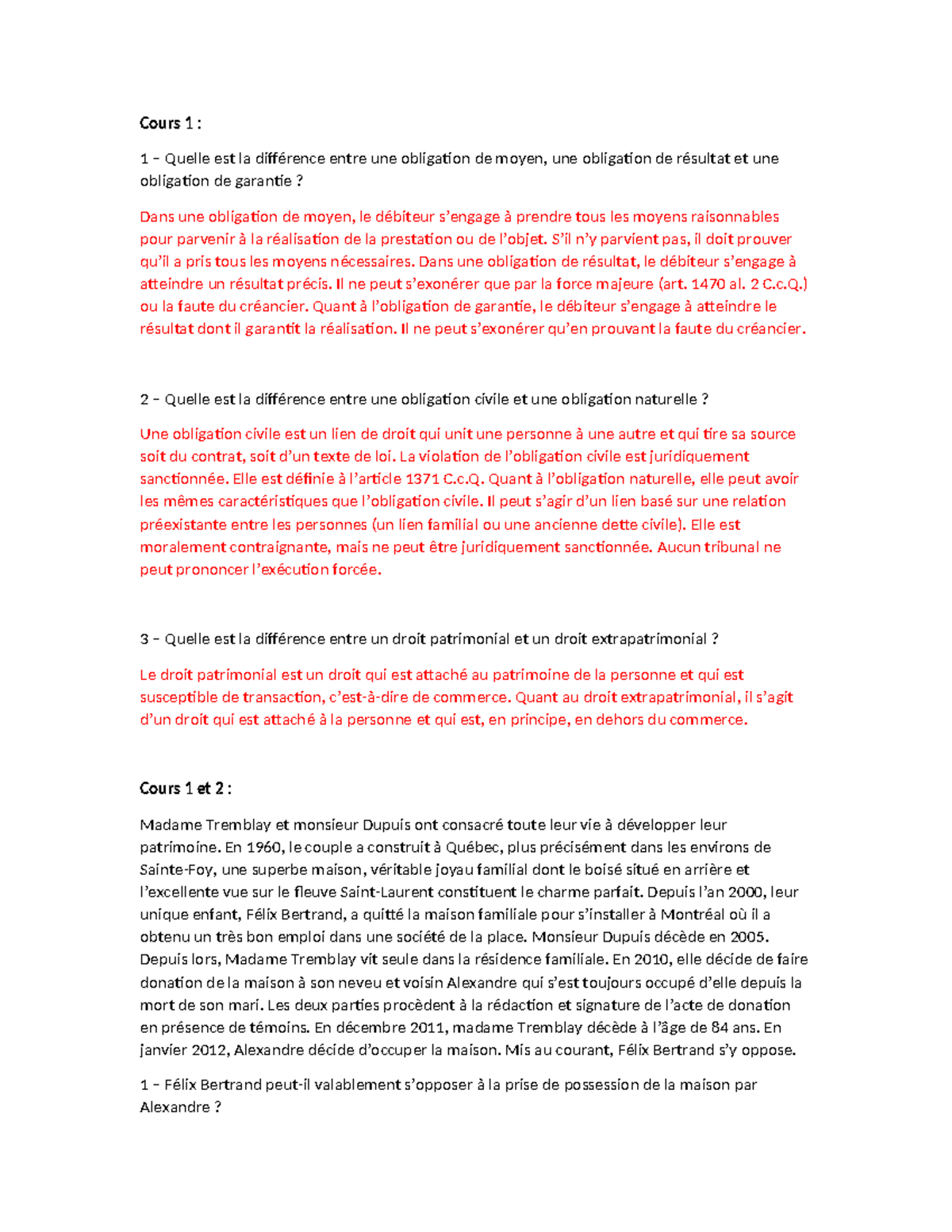 Exercices d'Obligations - Cours 1 à 5: Concepts et Cas Pratiques - Studocu