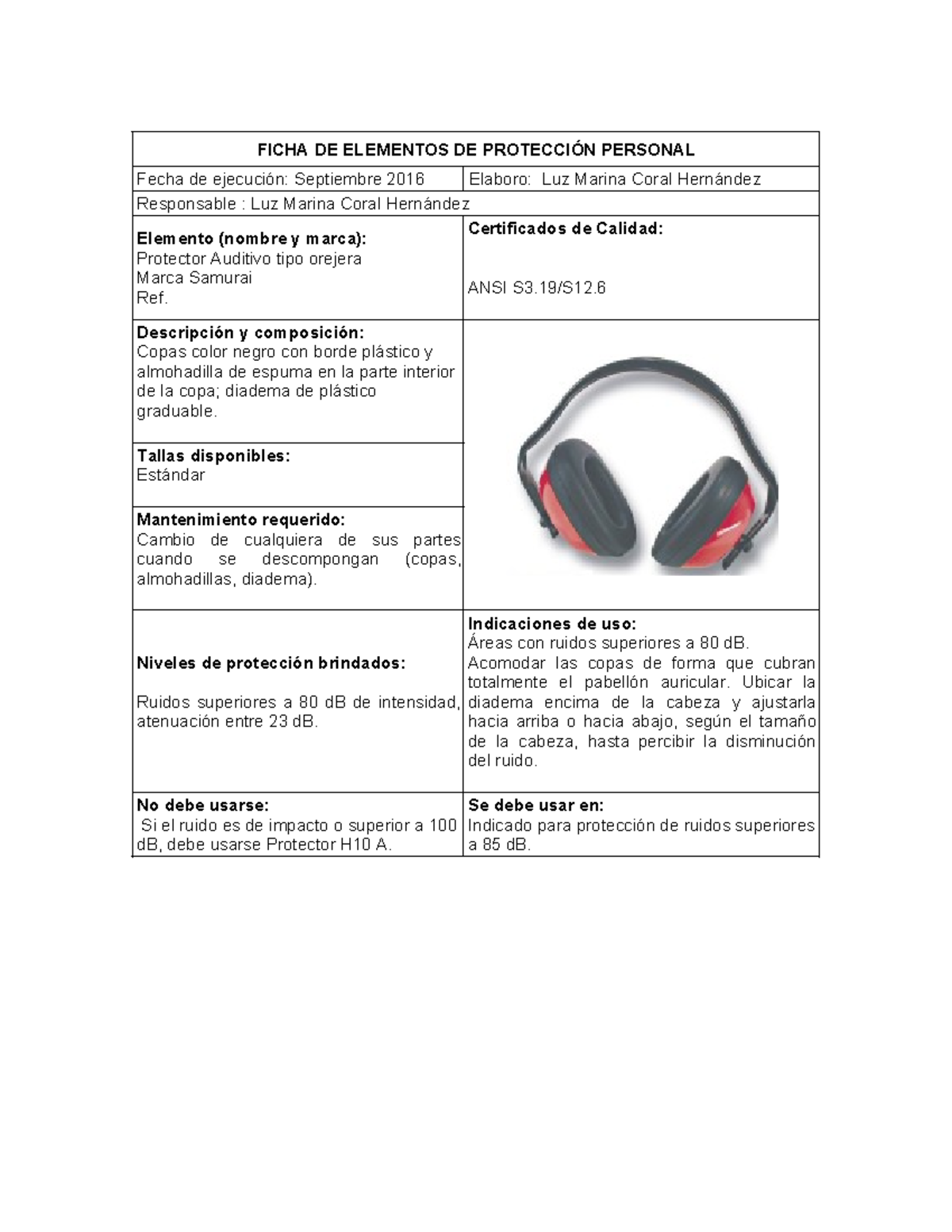 FICHAS DE ELEMENTOS DE PROTECCIÓN PERSONAL - EPP's 2016 - Studocu