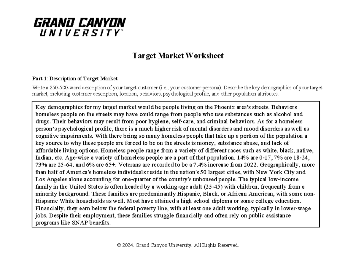 Target Market Worksheet: Analyzing Homeless Demographics and Expansion ...
