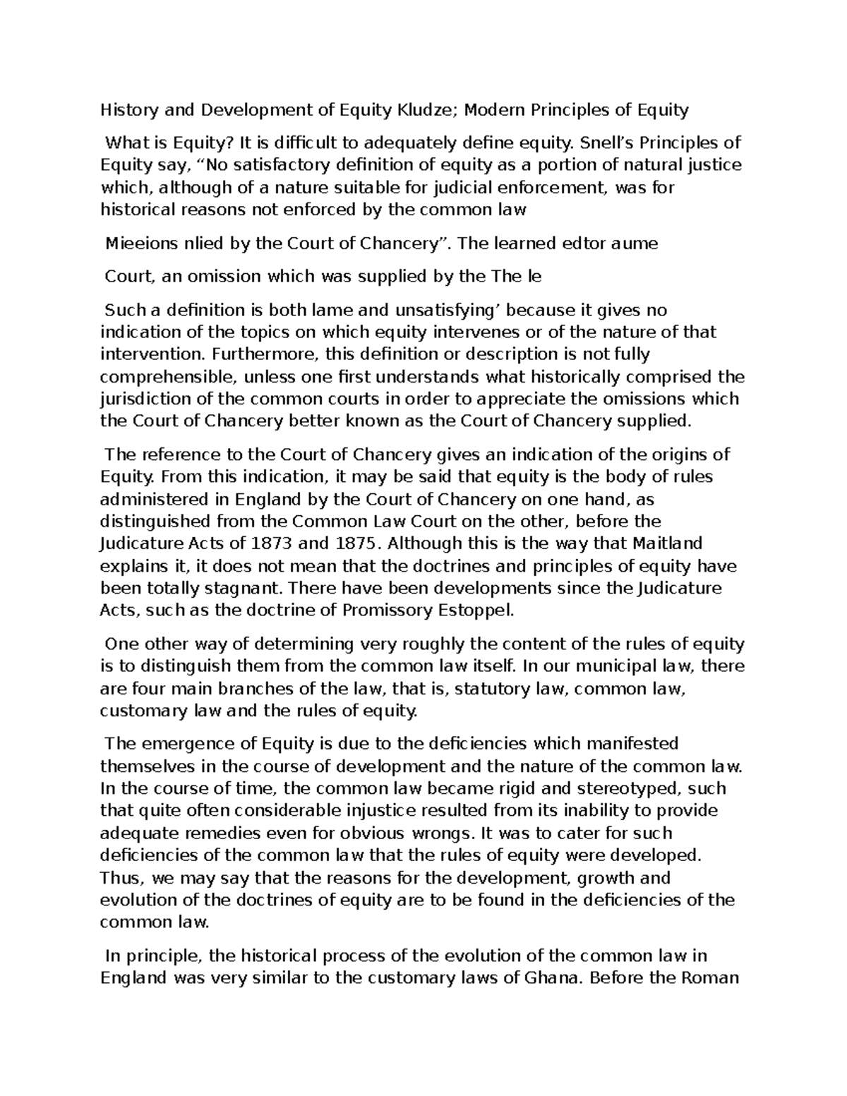 Summary on equity - History and Development of Equity Kludze; Modern ...