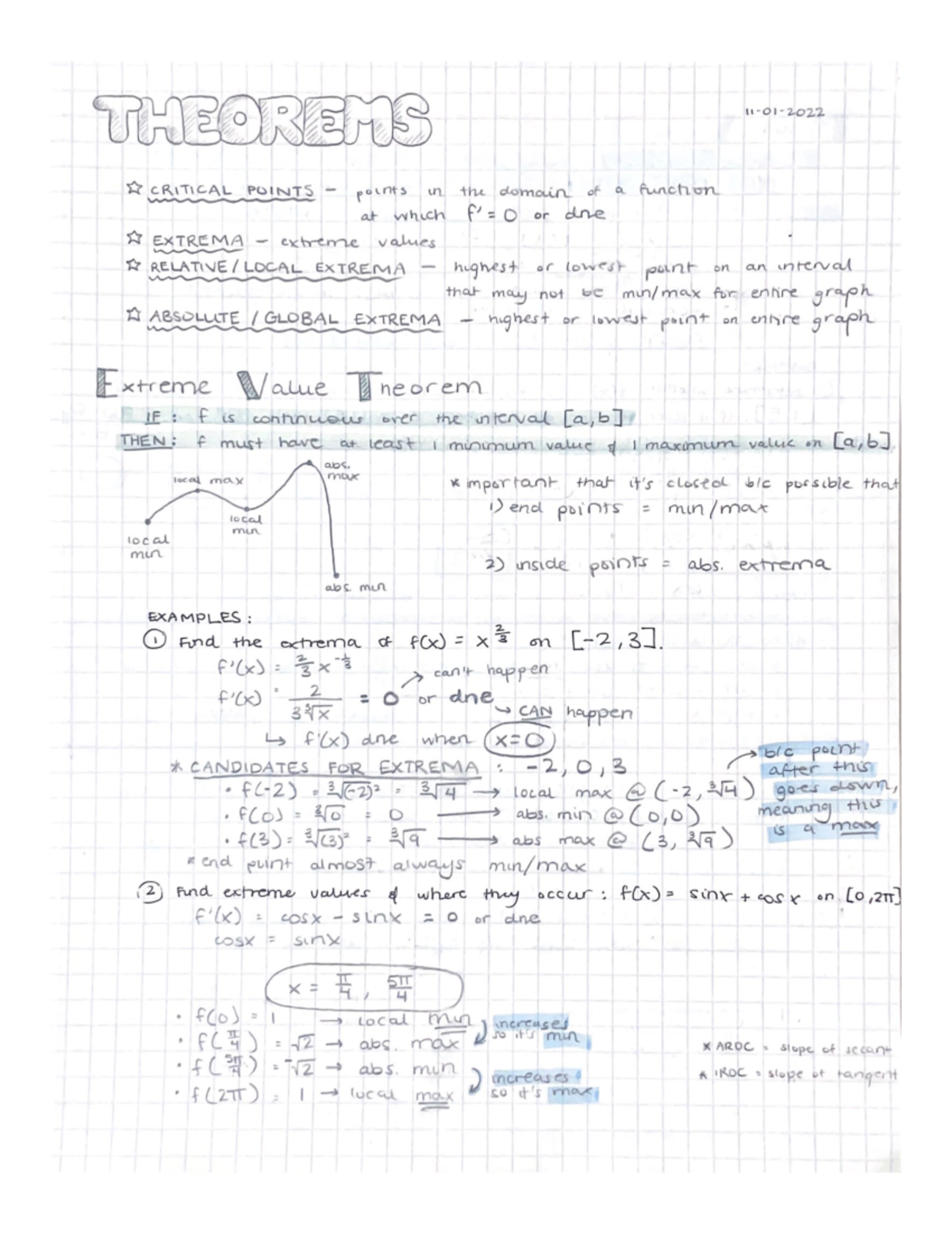 Theorems of Calculus: EVT, MVT, IVT with Practice Problems - Studocu