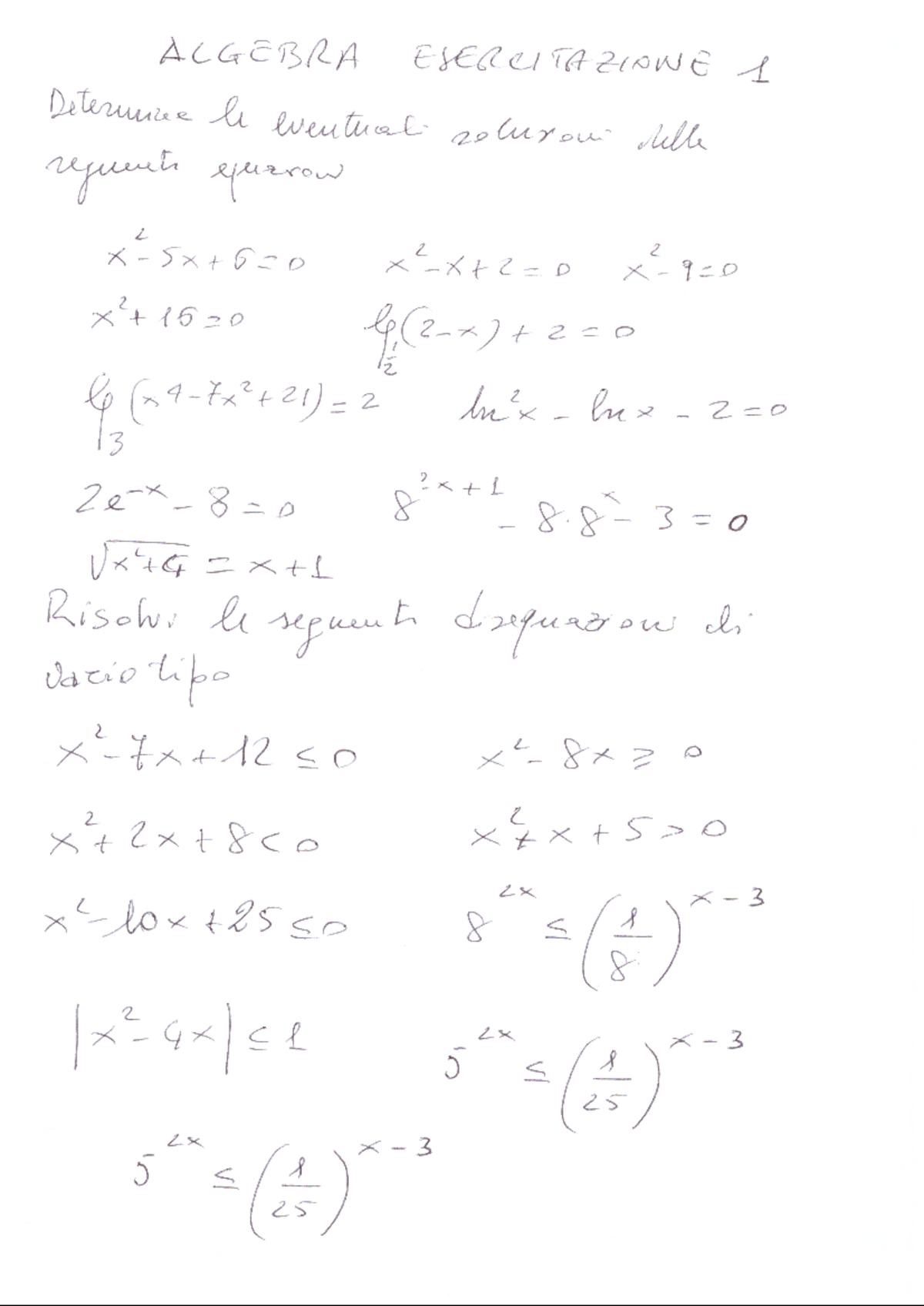 esercizi algebra - Algebra - ALGEBRA ESERCITAZIONE 1 Determine li ...