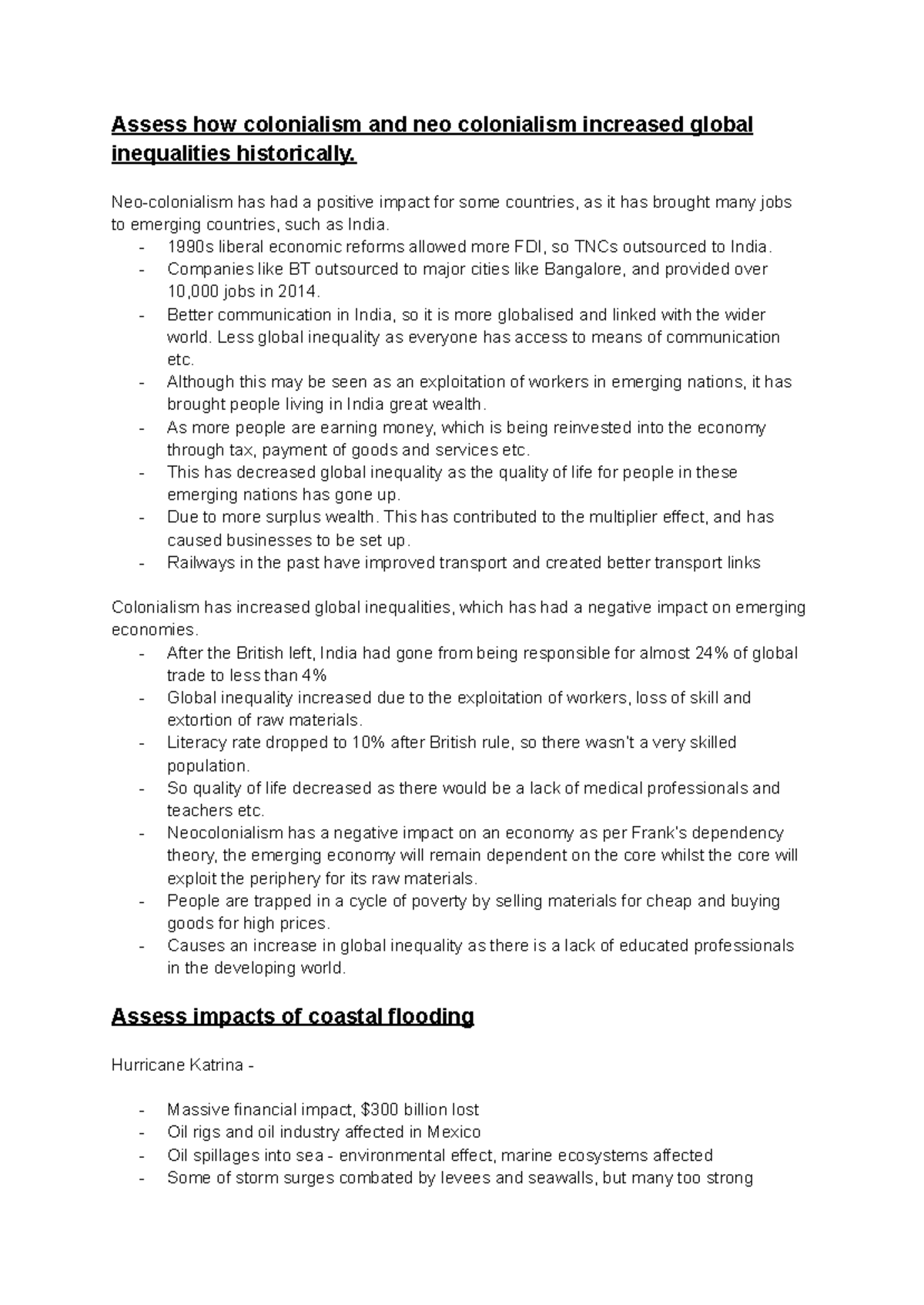 Geography GCSE 2022 - Model Answer Essay Plan on Global Inequalities ...