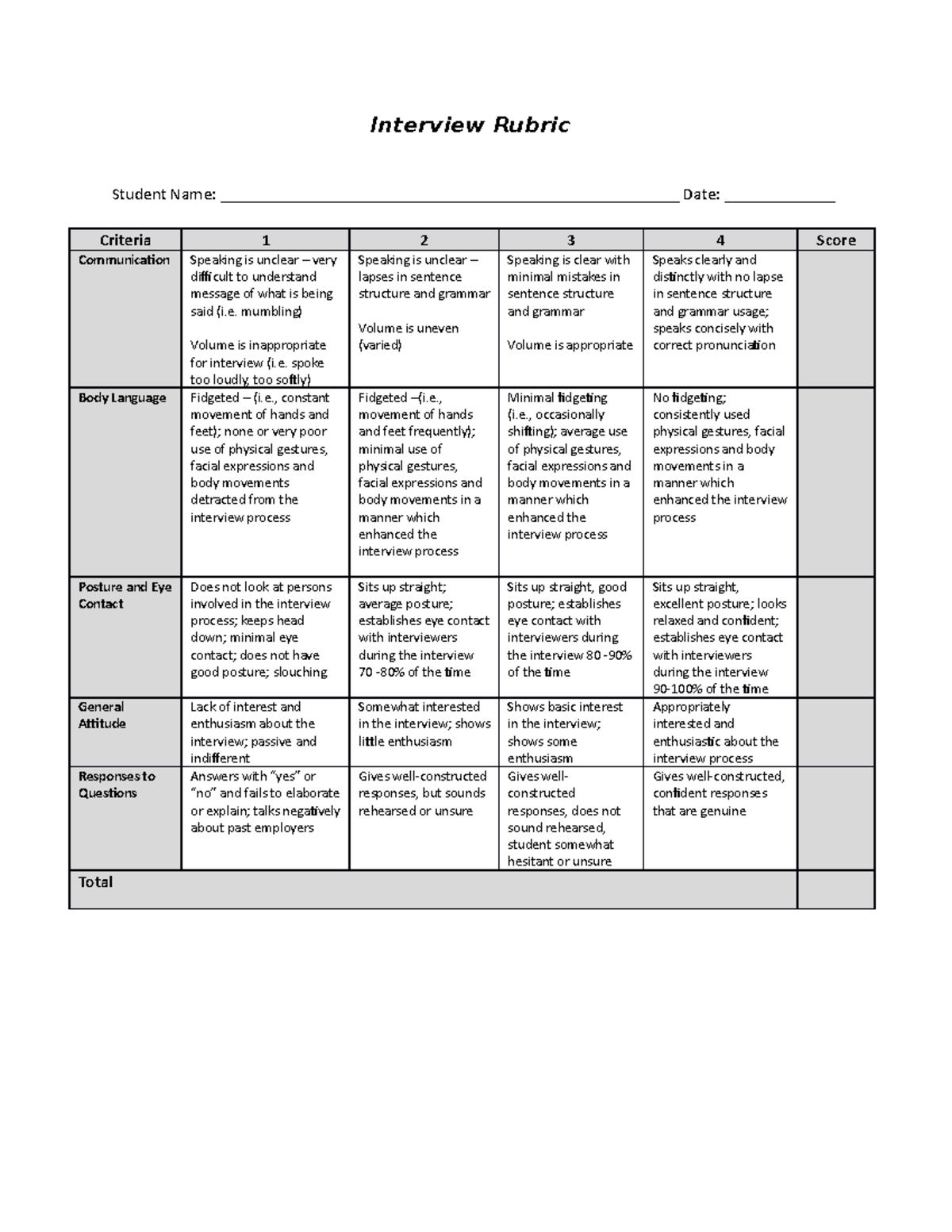 Student-interview-rubric - Interview Rubric Student Name: - Studocu