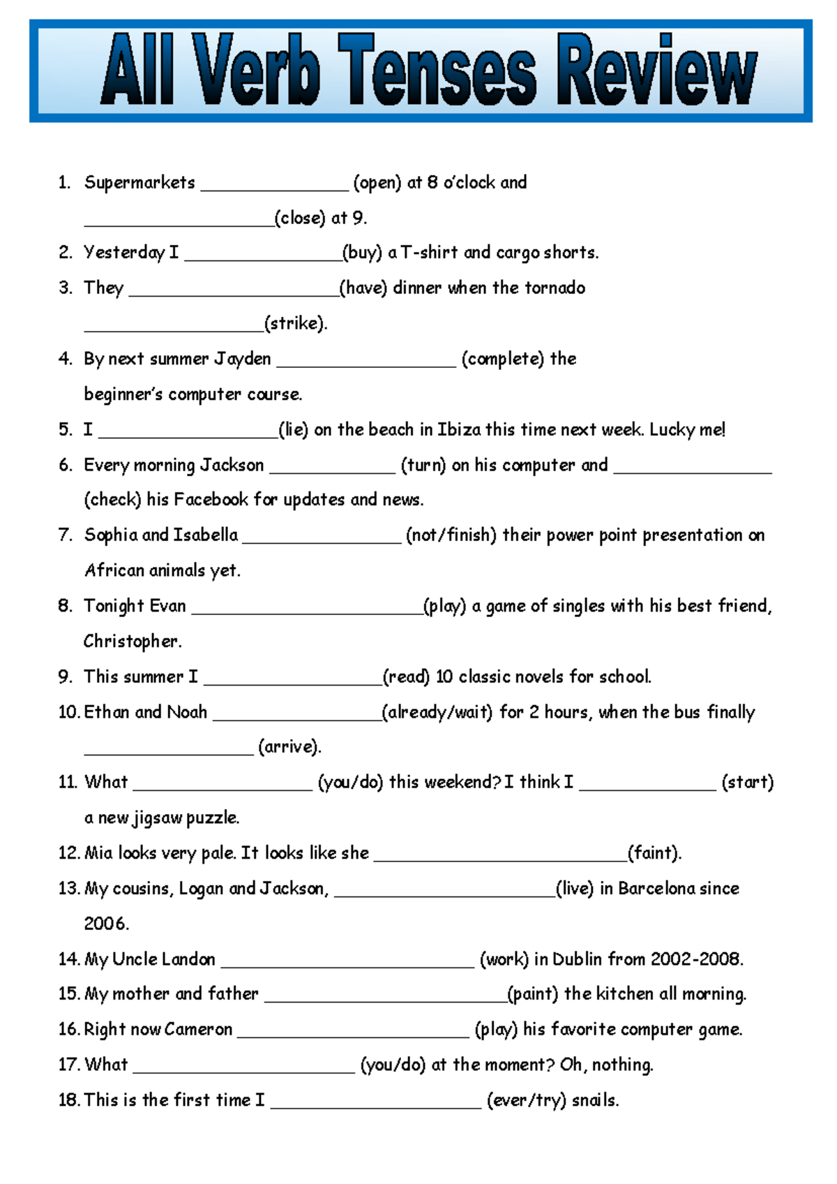 Verb Tenses Review: Key Answers for Practice Exercises - Studocu