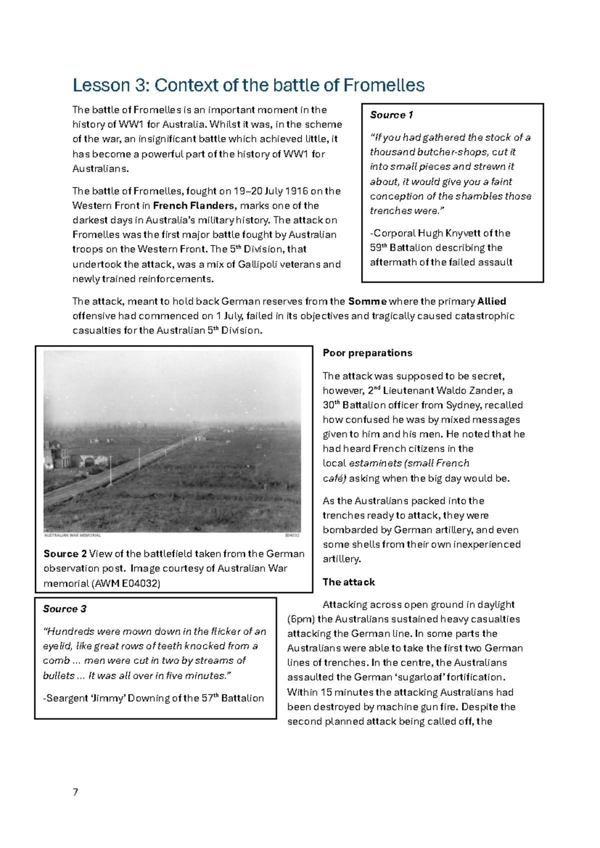 Contextual Analysis of the Battle of Fromelles - Lesson 3 Summary - Studocu