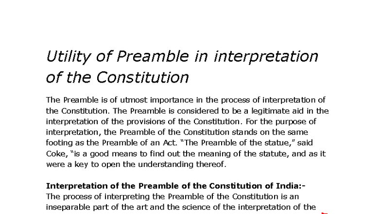 Utility of the Preamble in Constitutional Interpretation: Insights and ...