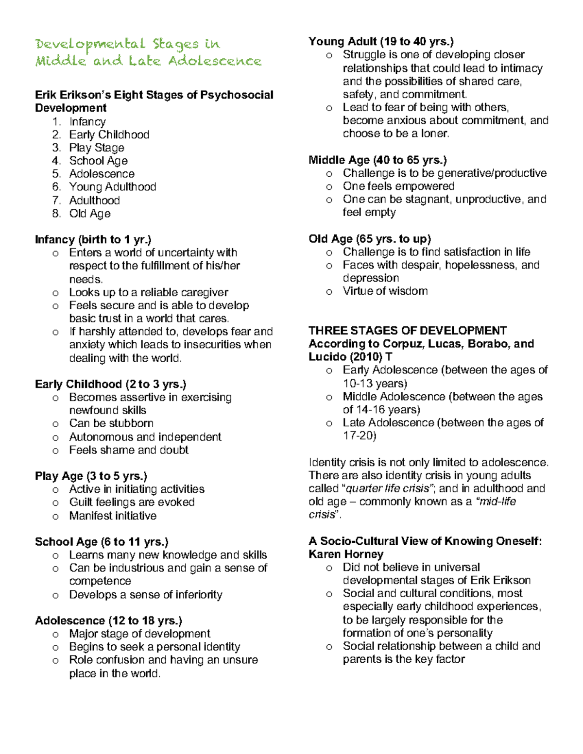 Developmental Stages & Tasks in Middle and Late Adolescence - Studocu