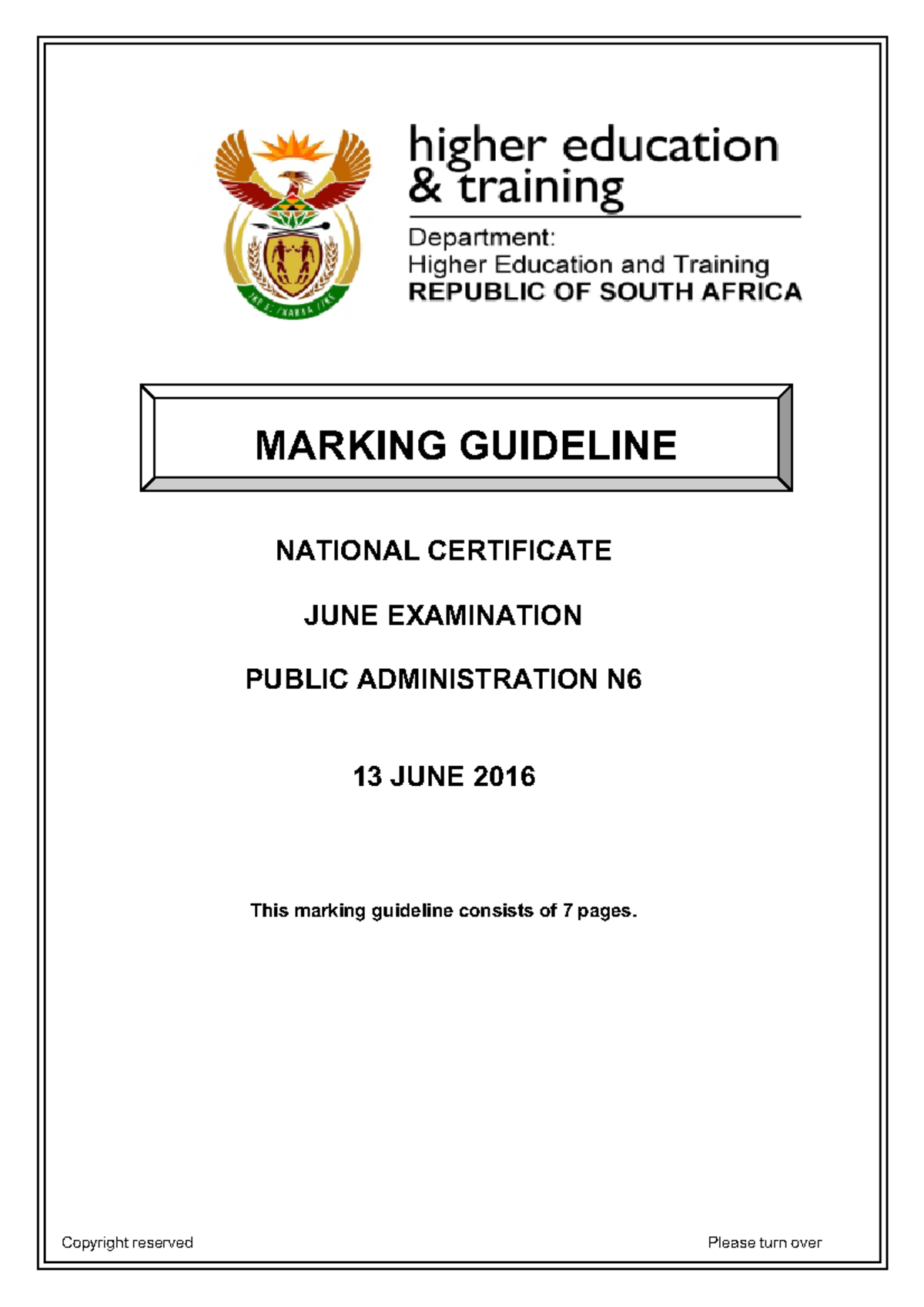 N6 Public Administration June 2016 Exam Memorandum and Marking Guide ...