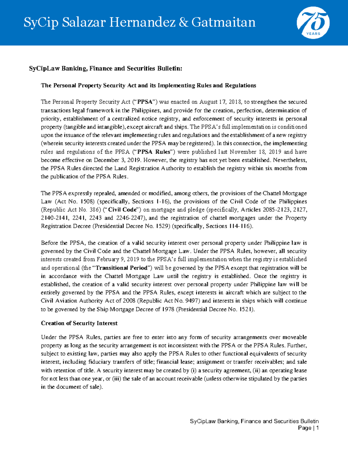 PPSA Implementation & Rules Overview - SyCipLaw Bulletin - Studocu