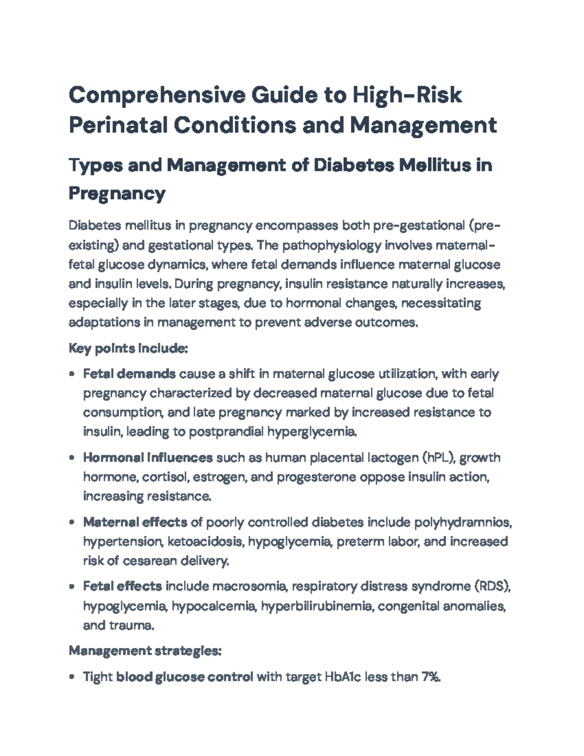 Comprehensive Guide to High-Risk Perinatal Conditions Management - Studocu