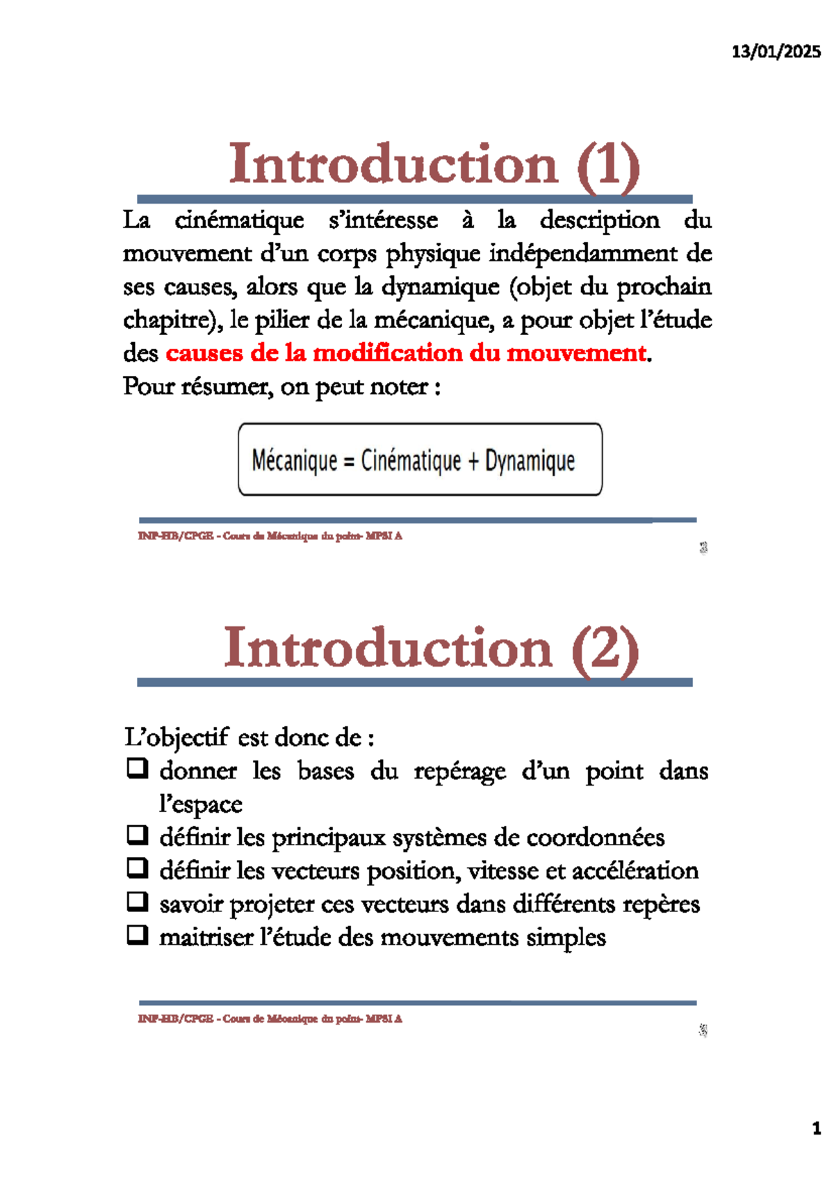 Mécanique du Point - Chapitre 1 : Cinématique du Point et Solide (MPSI A) - Studocu