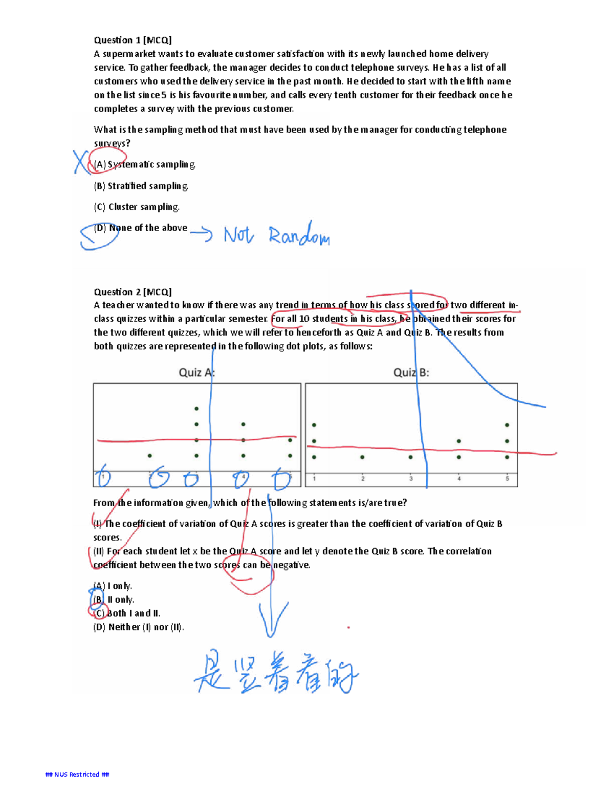 GEA1000 2320 Past Year Paper Questions on Statistics and Sampling ...