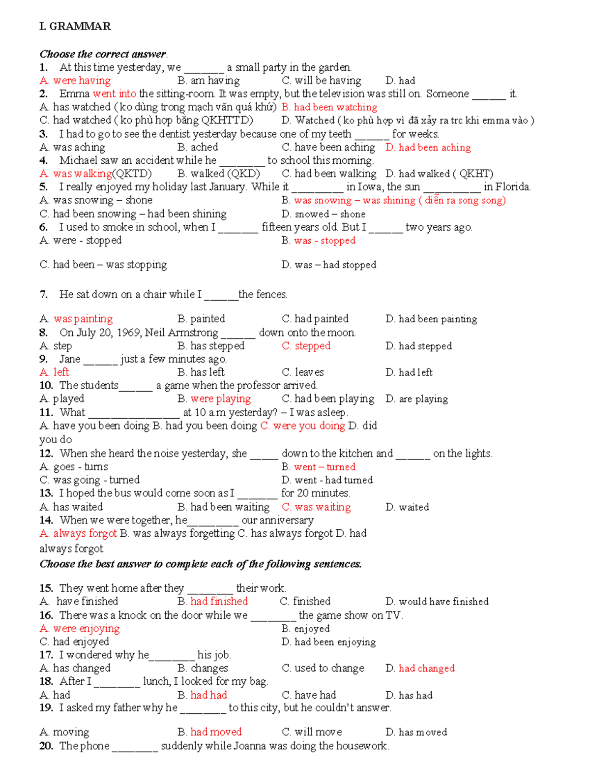Grammar Practice - IEO 7: Choose the Correct Answer for Tenses - Studocu
