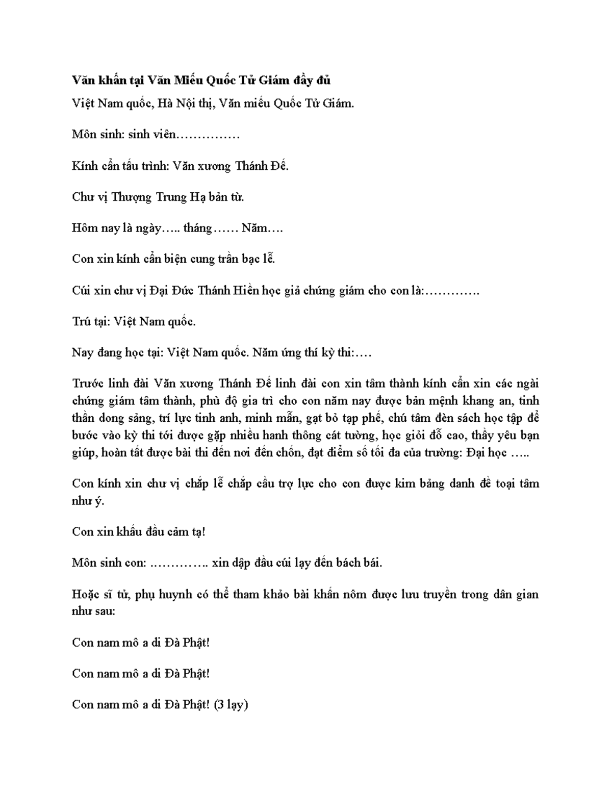 Lễ Văn Khấn tại Văn Miếu Quốc Tử Giám - KTH - Studocu