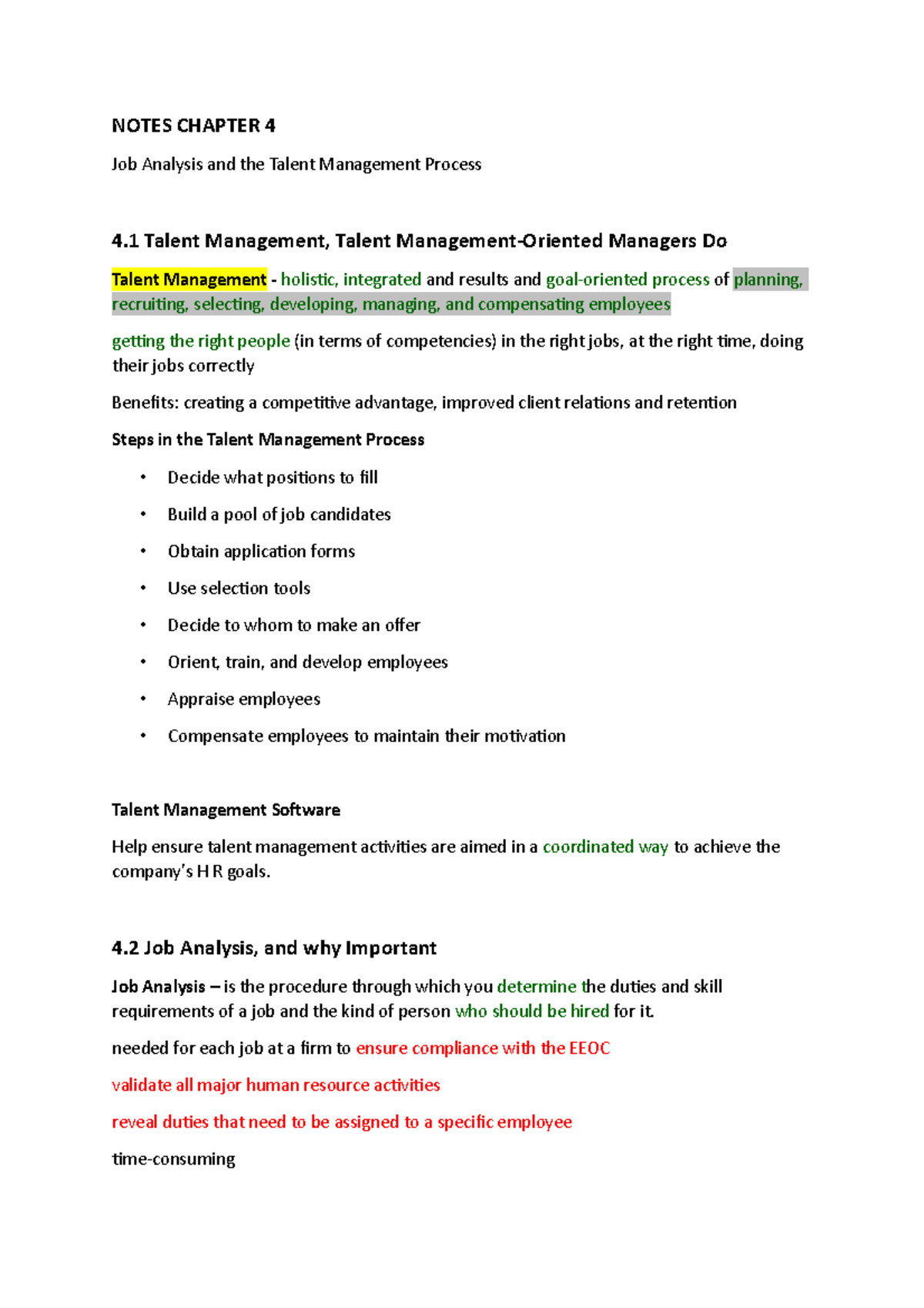 Chapter 4. 1 Job Analysis and the Talent Management Process - NOTES ...