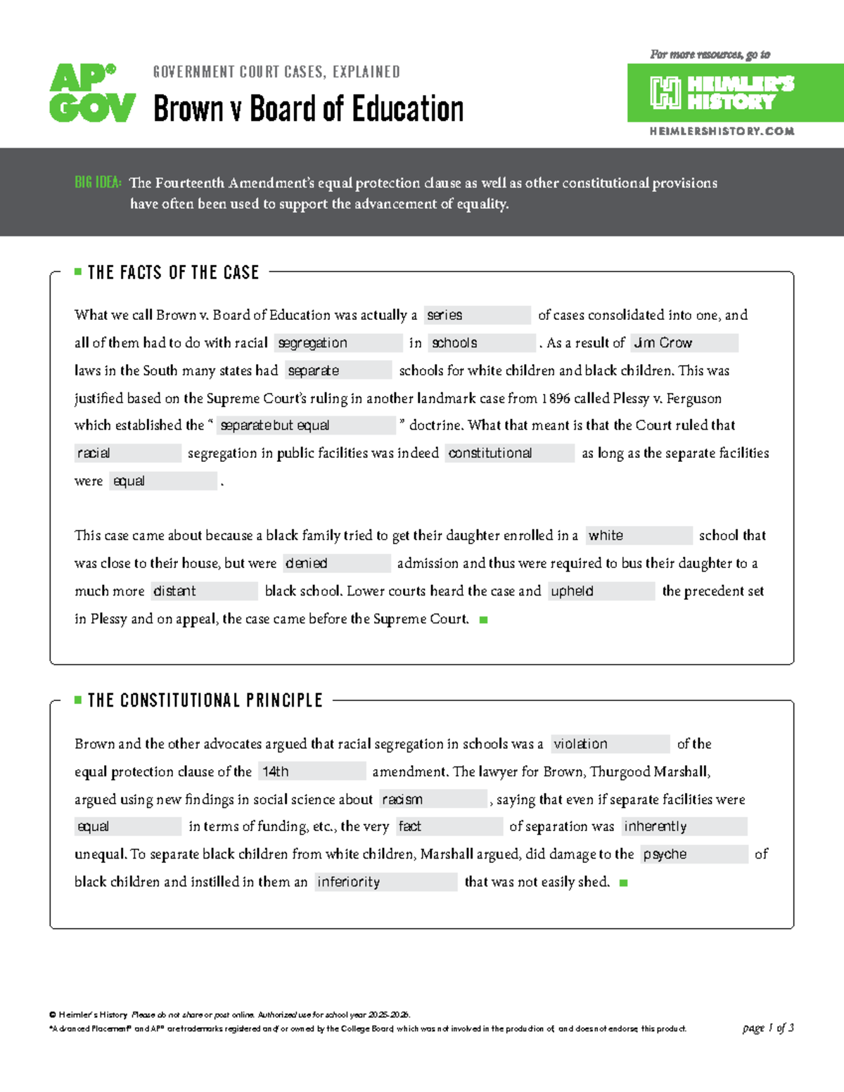 AP GOV Unit 3: Brown v. Board of Education Case Analysis - Studocu