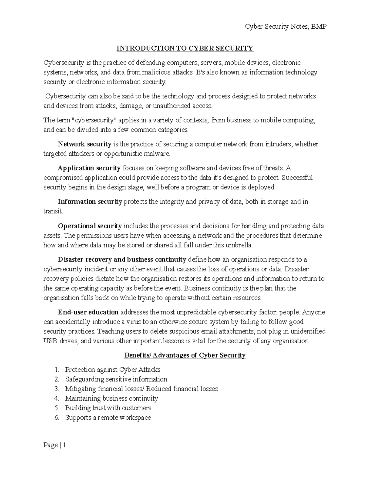 Cyber Security Notes, BMP - Introduction to Cyber Security Concepts ...