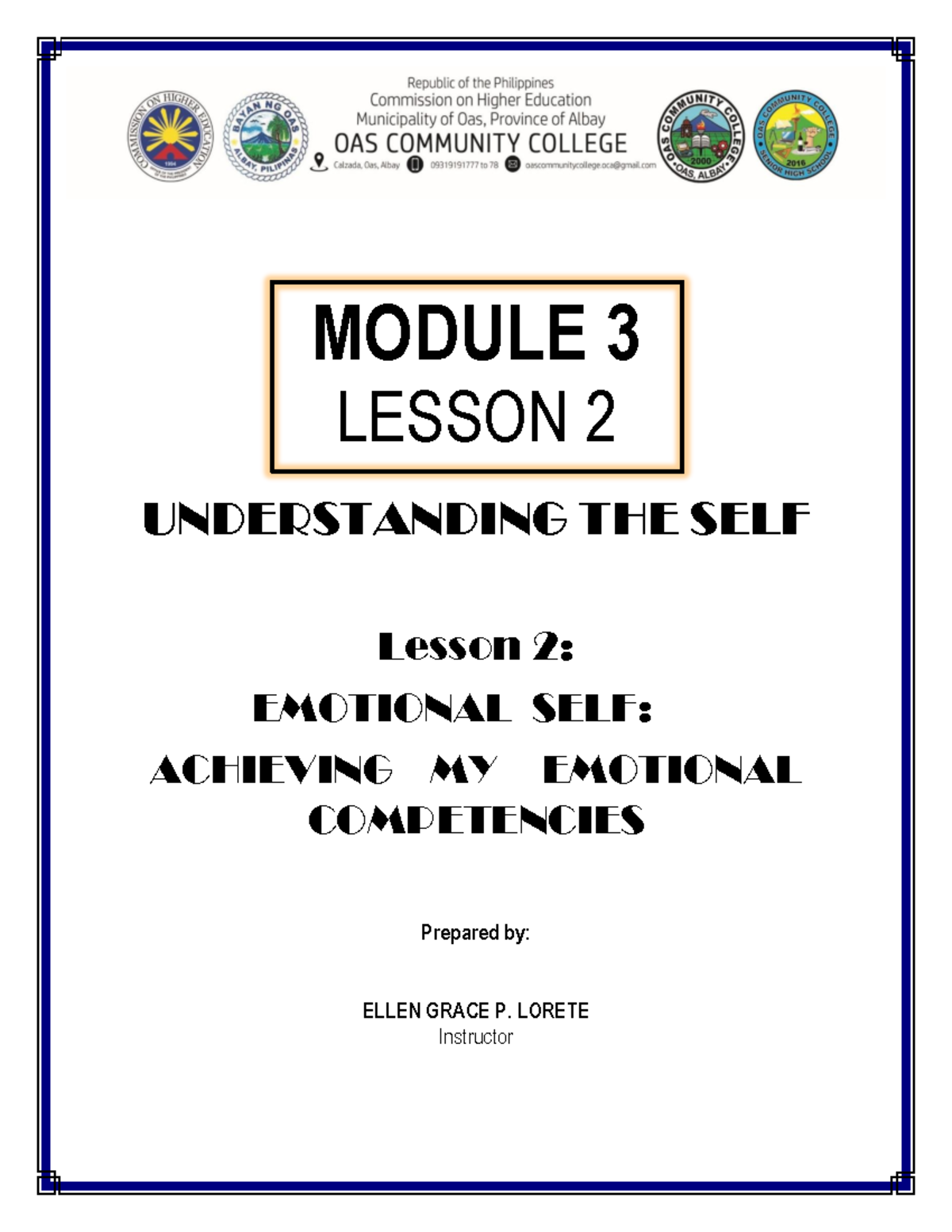 Module 3 Lesson 2 - Answer sheet - MODULE 3 LESSON 2 UNDERSTANDING THE ...