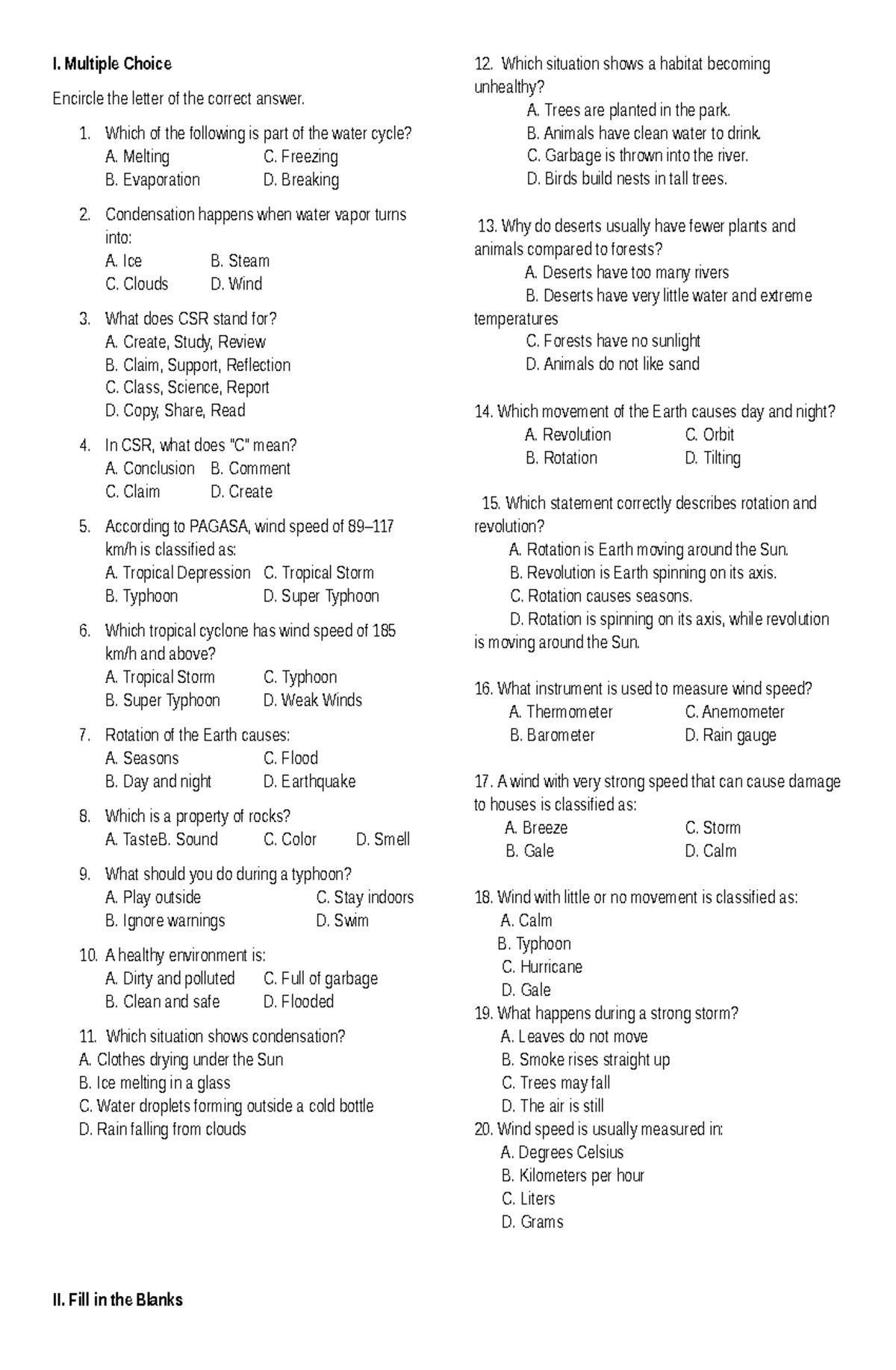 Science Practice Test for 4th Qtr Exam (Final) - Studocu