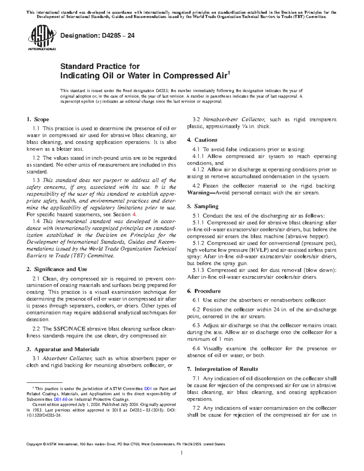 ASTM D4285-24 standard practice for indicating oil or water in ...