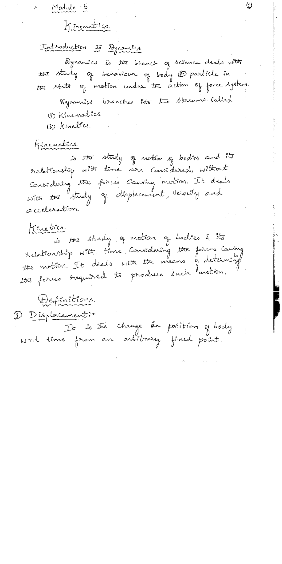 Kinematics Module 1: Introduction to Dynamics and Motion Concepts - Studocu