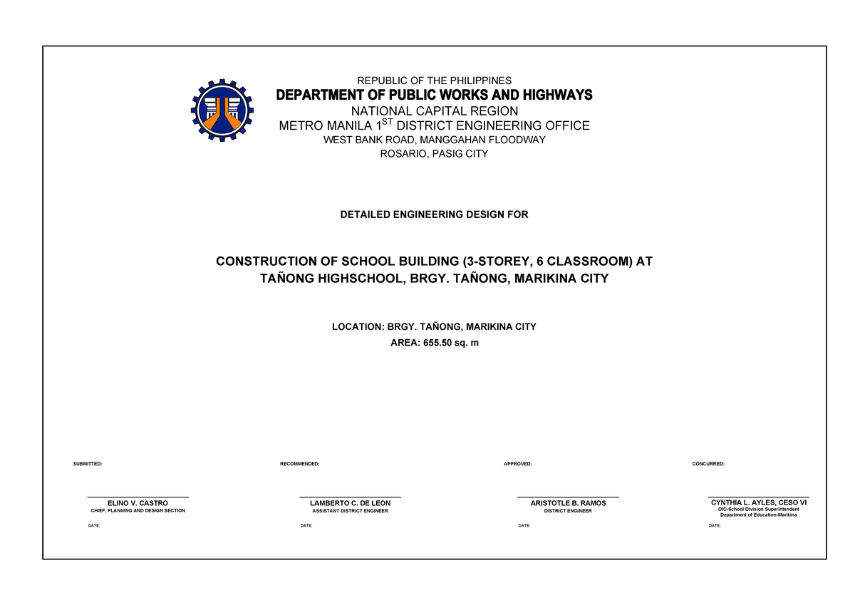 Construction Plans for 6-Classroom School Building at Tañong High ...