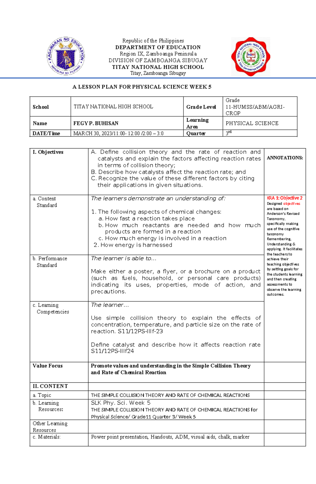 647545764 DLP WEEK 5 Lesson Plan on Collision Theory in Physical ...