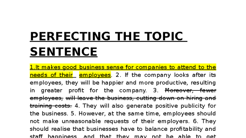 Perfecting the Topic Sentence: Employee Satisfaction & Business Success ...