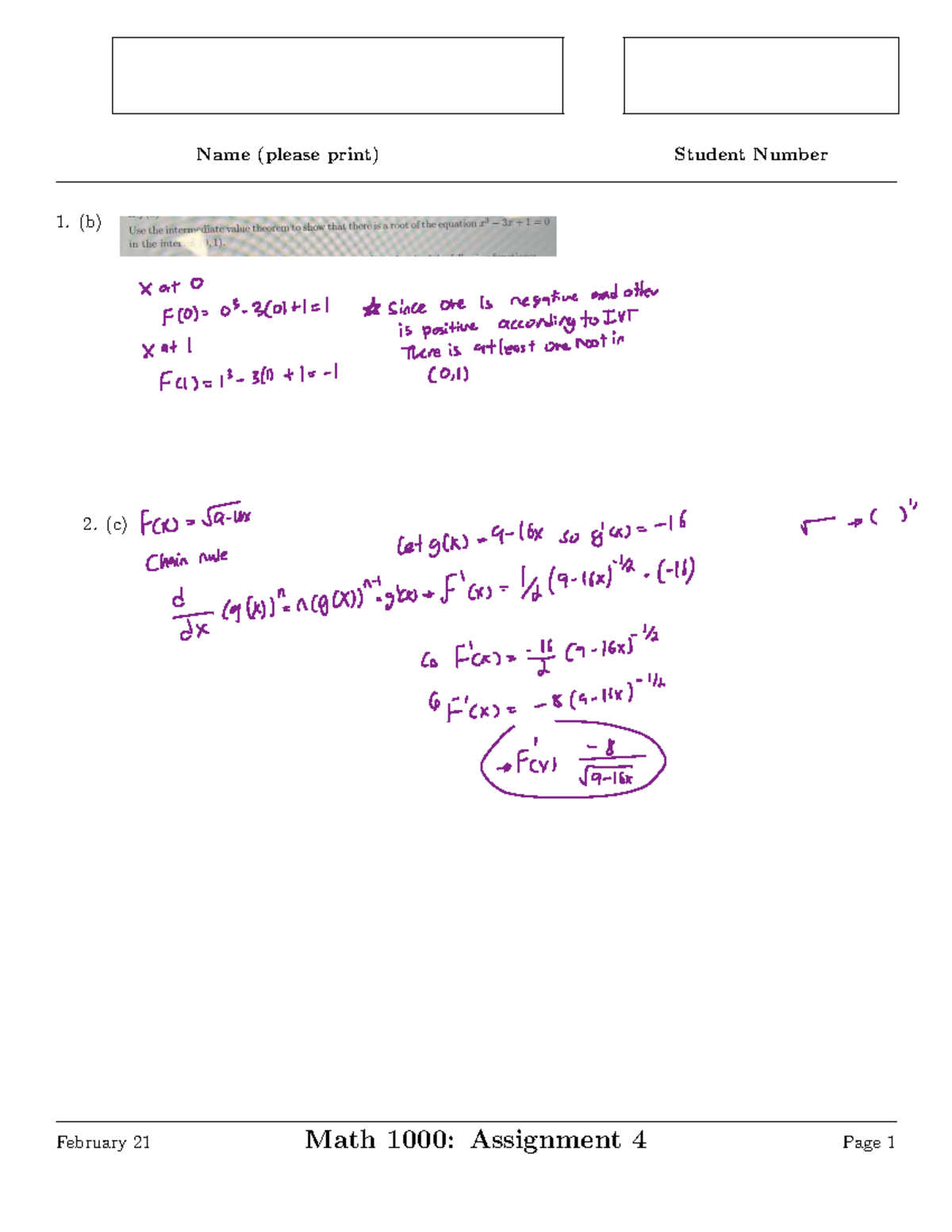 Calculus Assignment 4 - Derivatives and Functions Analysis - Studocu