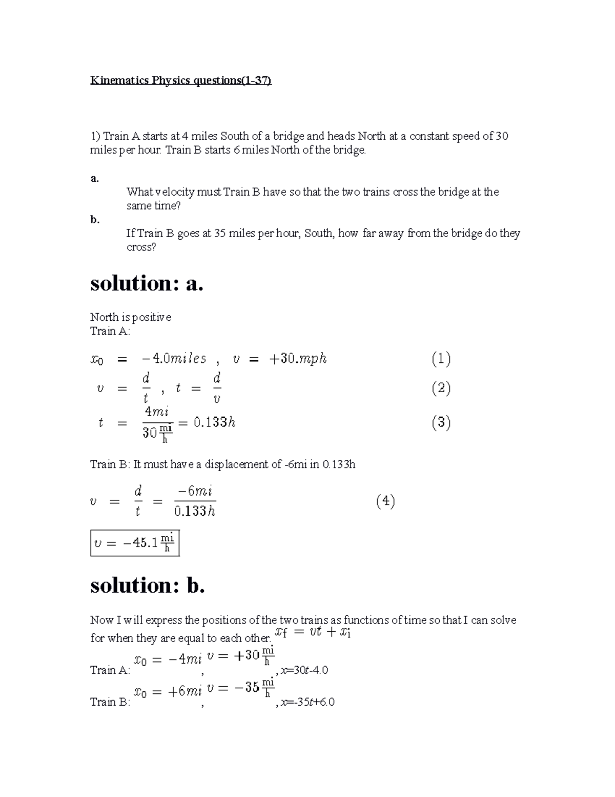 Kinematics Practice Questions for Physics General - PGM101 - Studocu