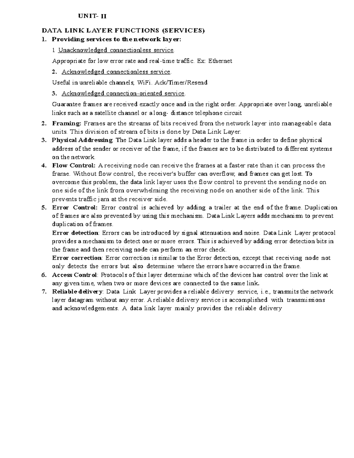 Computer Network and Security: Unit 2 Data Link Layer Functions - Studocu