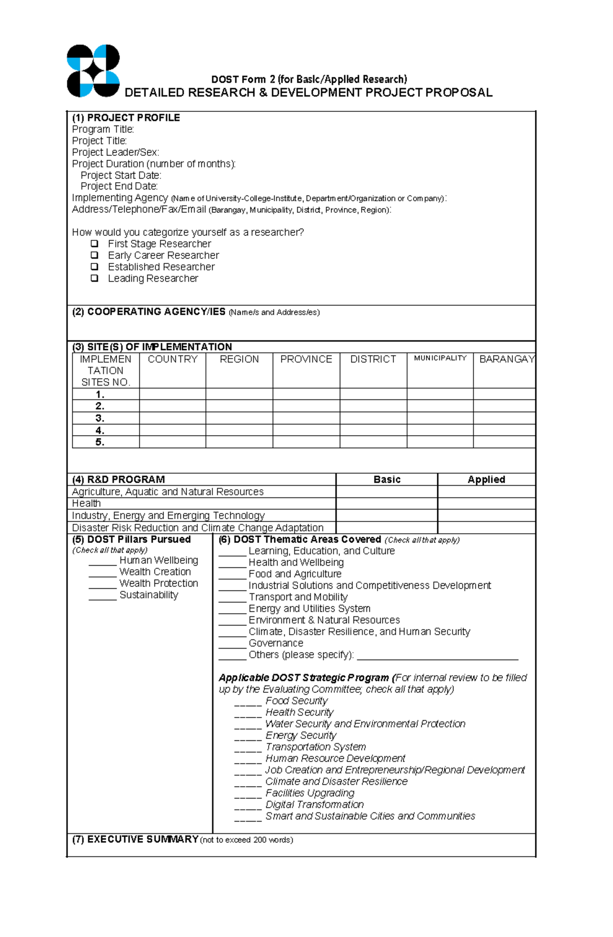 DOST Form 2 R&D Project Proposal Guidelines: A Comprehensive Approach ...