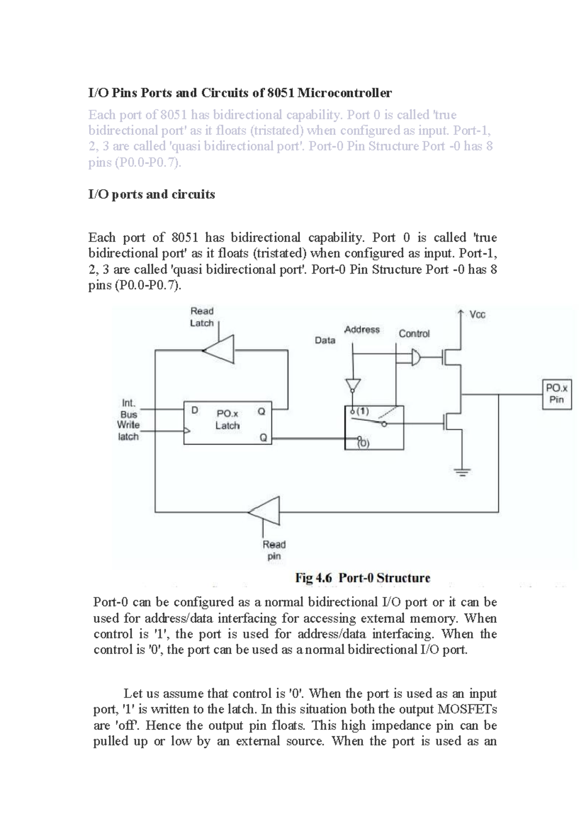 IO Pins Ports and Circuits of 8051 Microcontroller - Port 0 is called ...