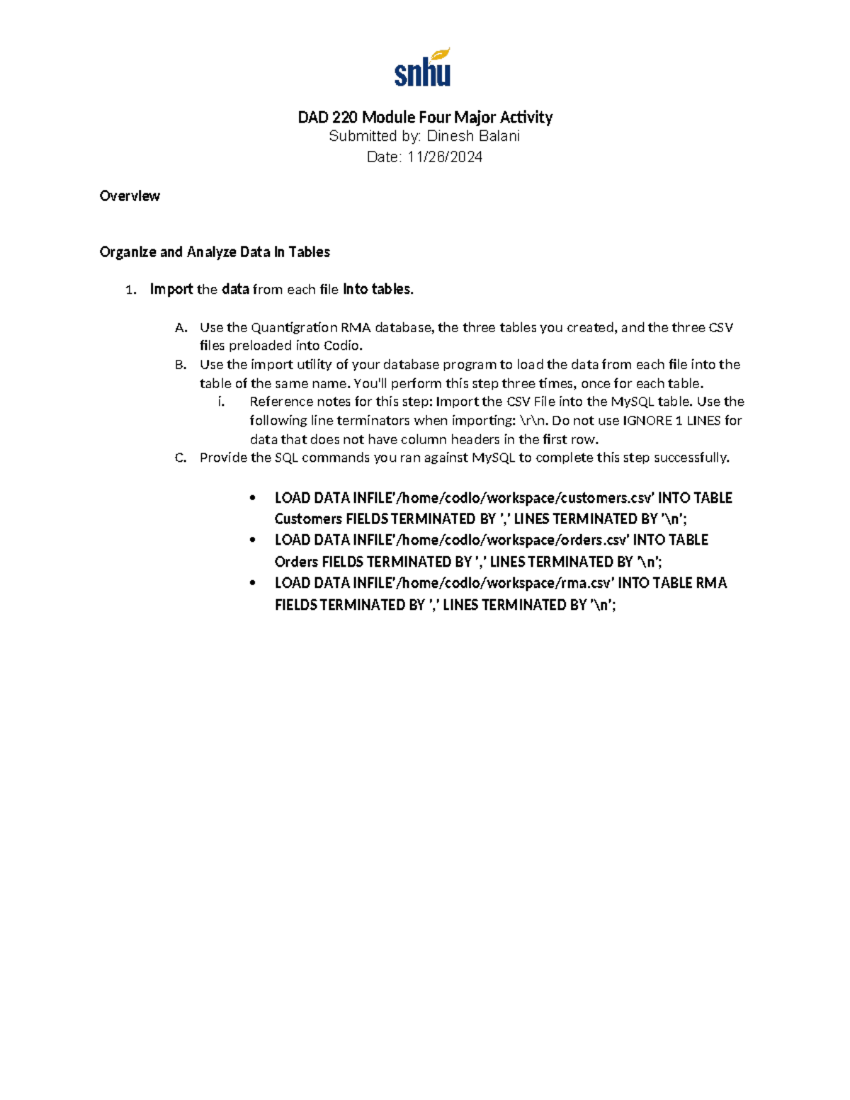 DAD 220 Module 4 Data Organization & Analysis Activity Guide - Studocu