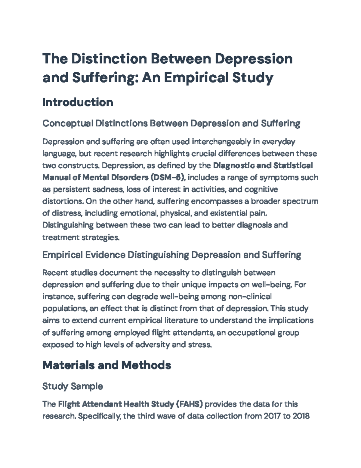 The Distinction Between Depression and Suffering: Insights from FAHS ...