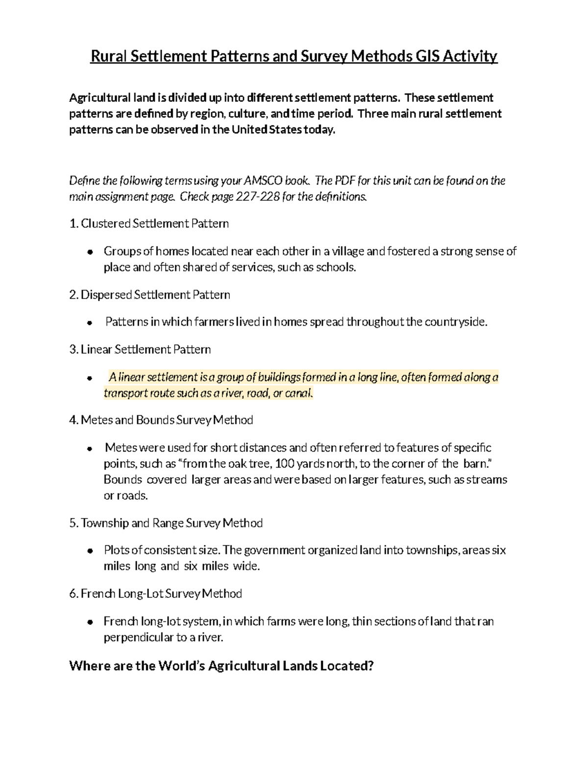 5.2 GIS Activity: Rural Settlement Patterns & Survey Methods - Studocu